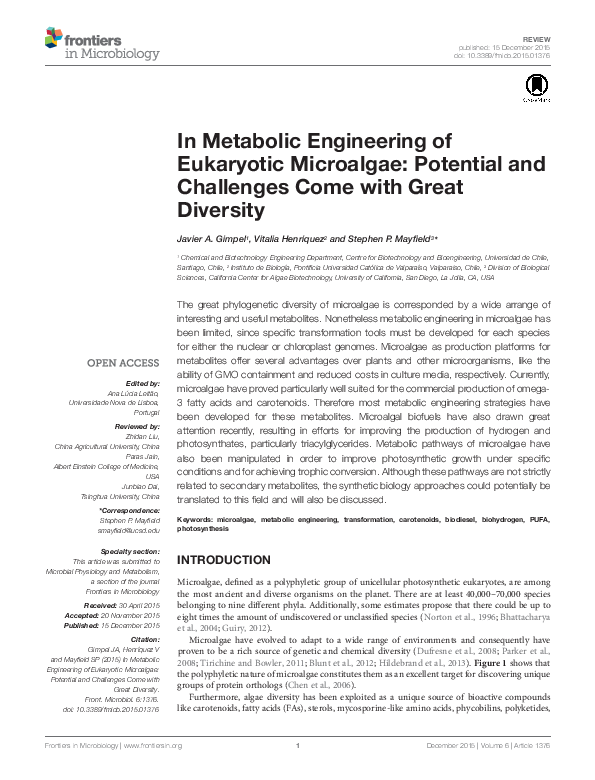 (PDF) In Metabolic Engineering of Eukaryotic Microalgae: Potential and ...