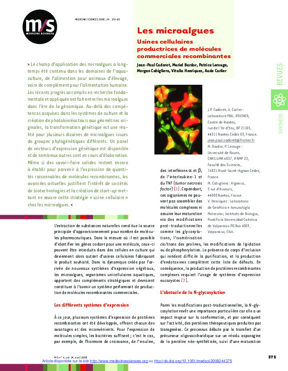 (PDF) Les microalgues