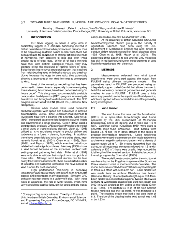 (PDF) Two and Three Dimensional Numerical Airflow Modelling Along Forest Edges | Michael Novak ...