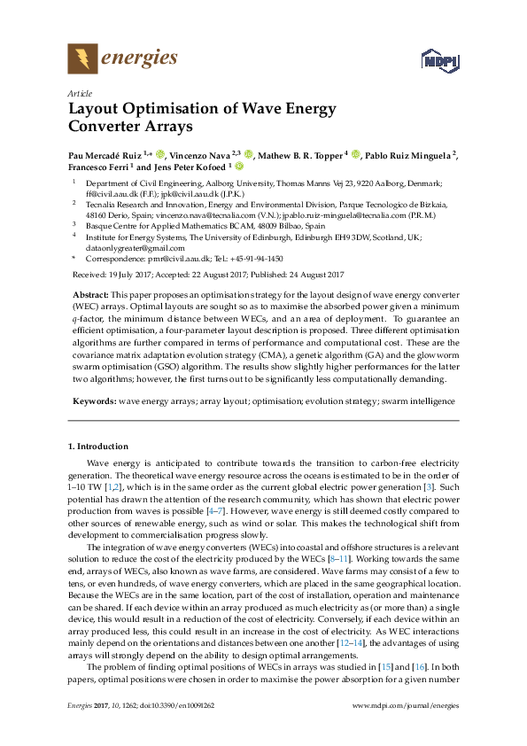 (PDF) Layout Optimisation of Wave Energy Converter Arrays | Pau Ruiz - Academia.edu