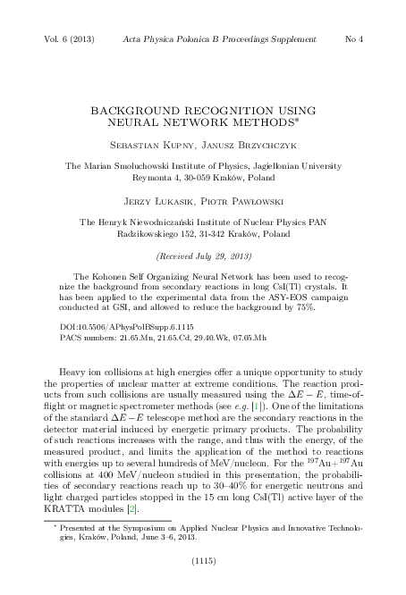 (PDF) Background Recognition Using Neural Network Methods
