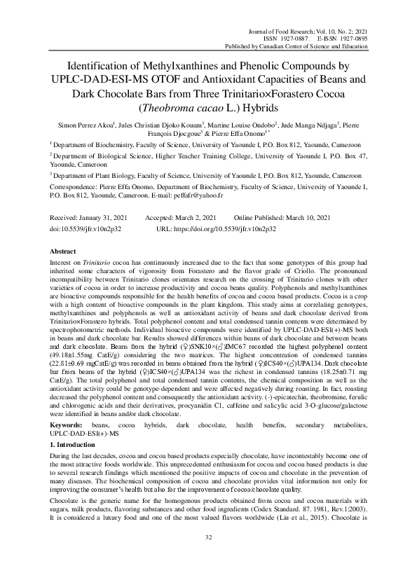 (PDF) UPLC-DAD-ESI-MS Analysis of Cocoa Hybrids