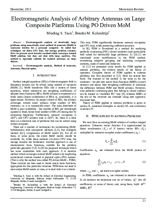(PDF) Electromagnetic Analysis of Arbitrary Antennas on Large Composite ...