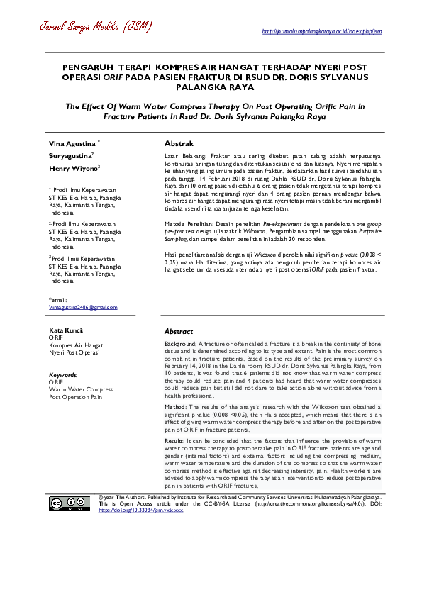 (PDF) Pengaruh Terapi Kompres Air Hangat terhadap Nyeri Post Operasi ...