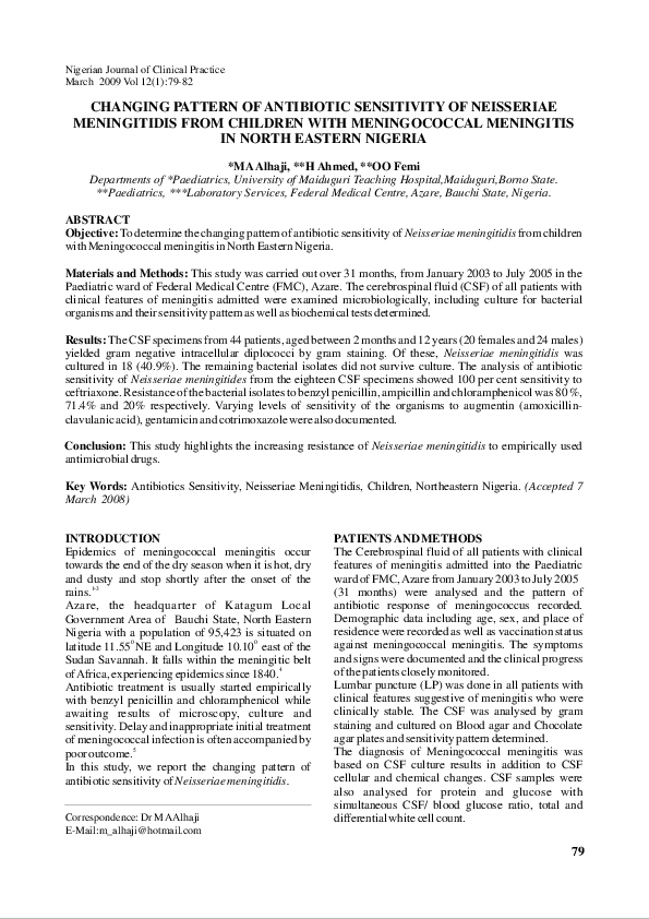 (PDF) Changing pattern of antibiotic sensitivity of Neisseriae ...