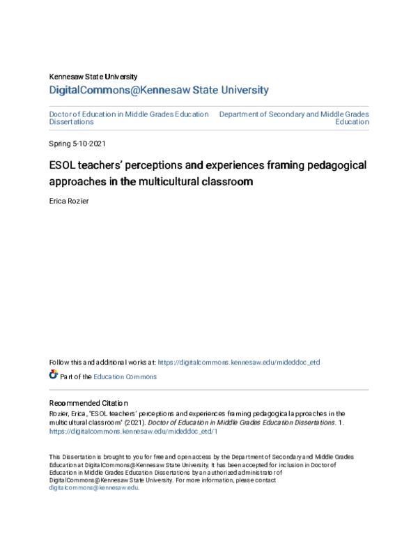 (PDF) ESOL teachers’ perceptions and experiences framing pedagogical approaches in the ...