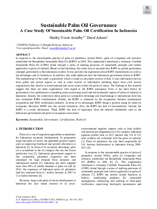 (PDF) Sustainable Palm Oil Governance