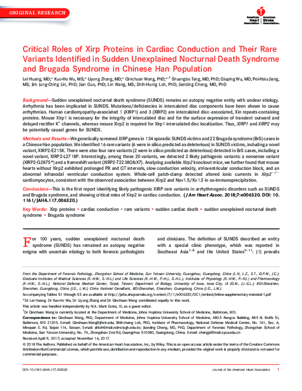 (PDF) Xirp Proteins' Role and Variants in SUNDS and Brugada Syndrome