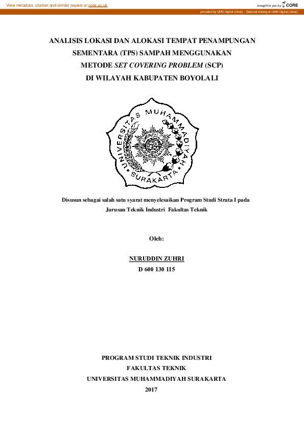 (PDF) Analisis Lokasi Dan Alokasi Tempat Penampungan Sementara (TPS) Sampah Menggunakan Metode ...