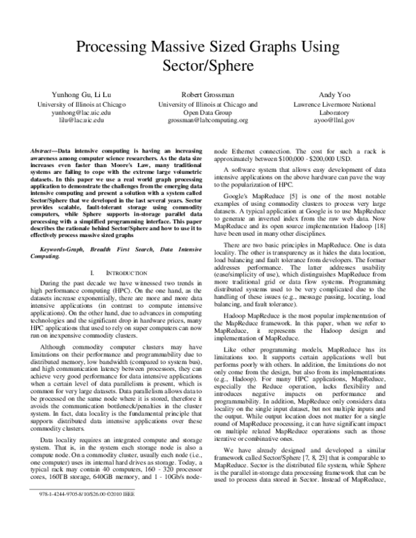 (PDF) Processing massive sized graphs using Sector/Sphere