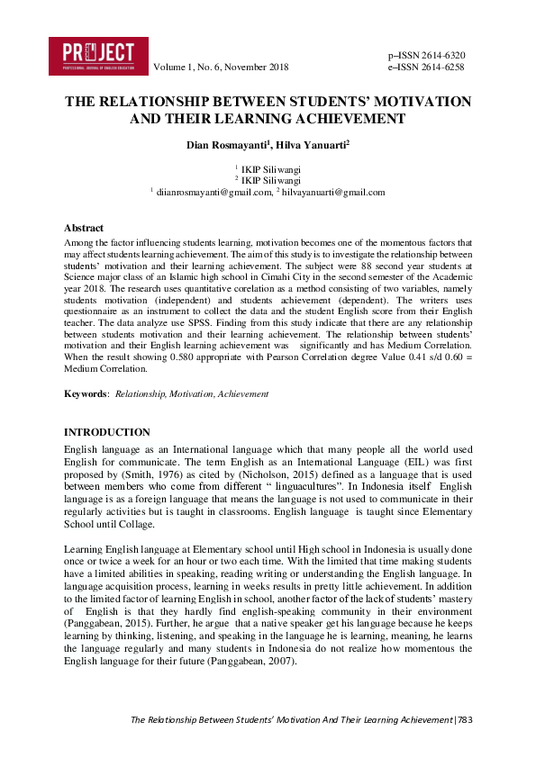 (PDF) The Relationship Between Students’ Motivation and Their Learning Achievement