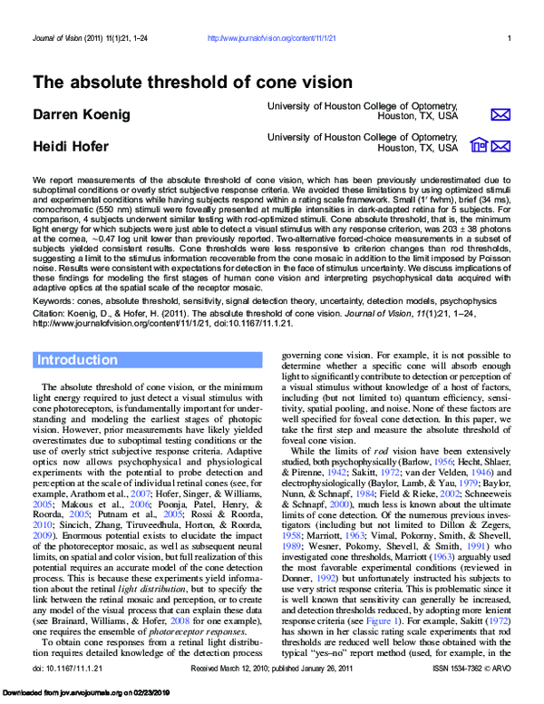 (PDF) The absolute threshold of cone vision