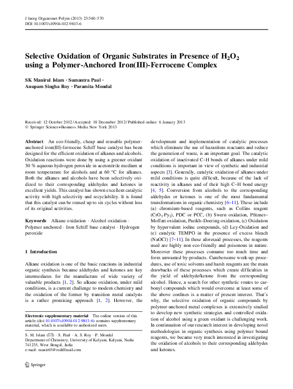 (PDF) Selective Oxidation of Organic Substrates in Presence of H2O2 ...
