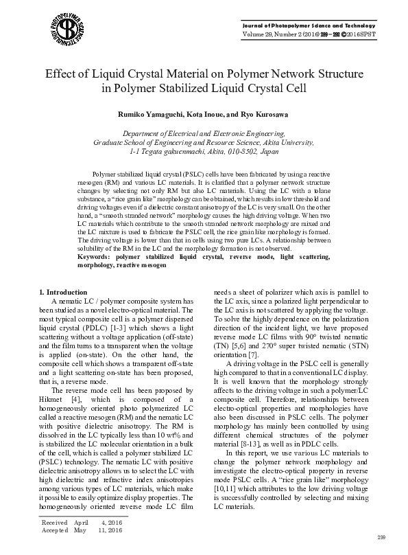 (PDF) Effect of Liquid Crystal Material on Polymer Network Structure in Polymer Stabilized ...