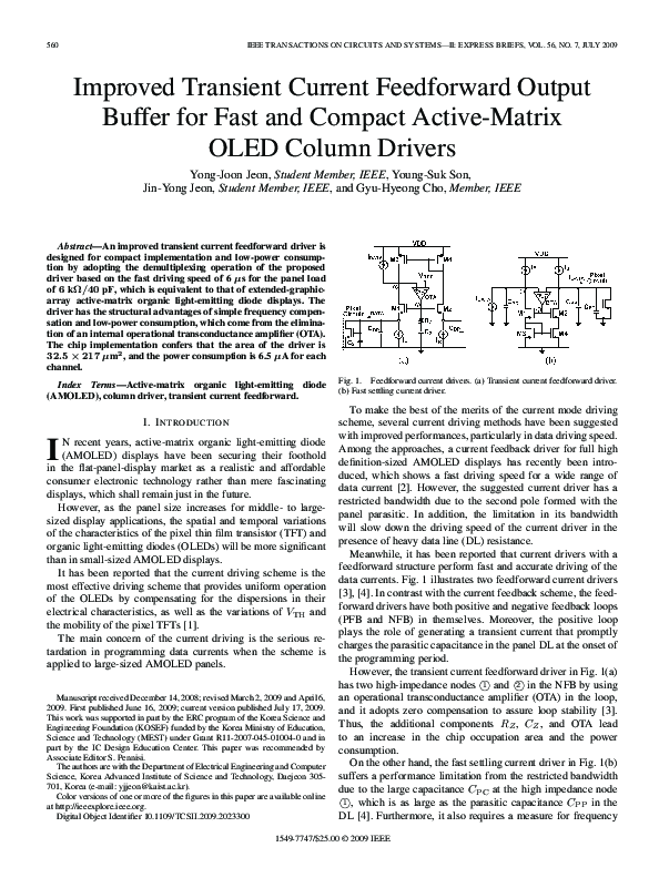 Pdf Improved Transient Current Feedforward Output Buffer For Fast And Compact Active Matrix 