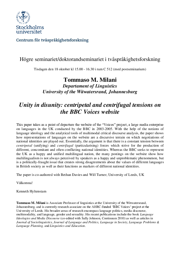 (PDF) Unity in disunity: Centripetal and centrifugal tensions on the ...