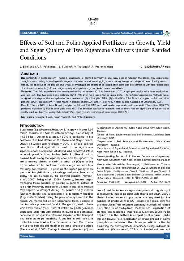 (PDF) Effects of Soil and Foliar Applied Fertilizers on Growth, Yield ...