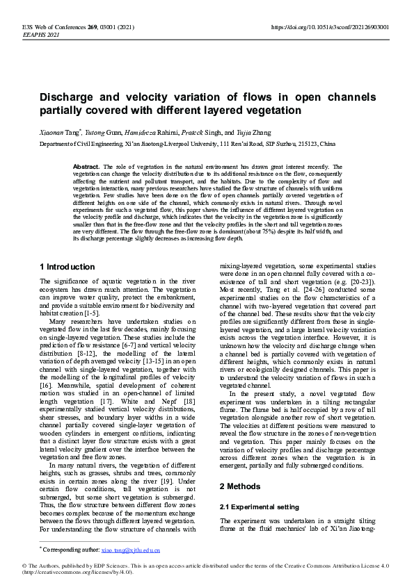 (PDF) Discharge and velocity variation of flows in open channels partially covered with ...