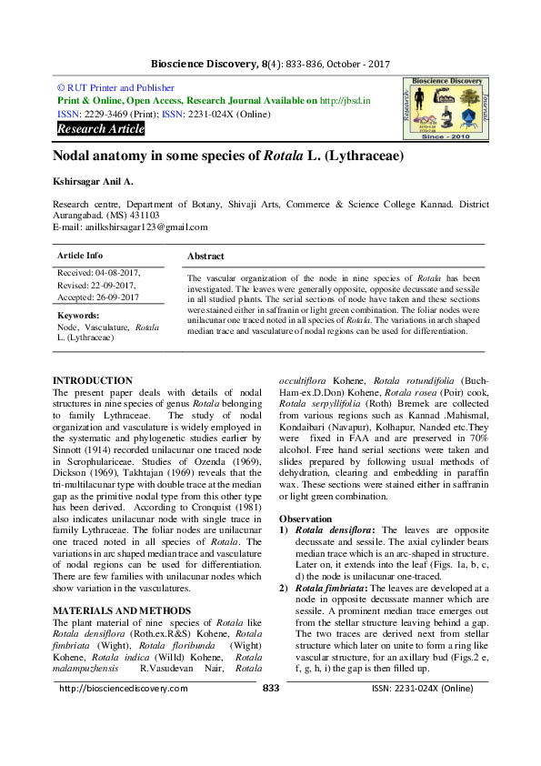 (PDF) Nodal anatomy in some species of Rotala L. (Lythraceae)