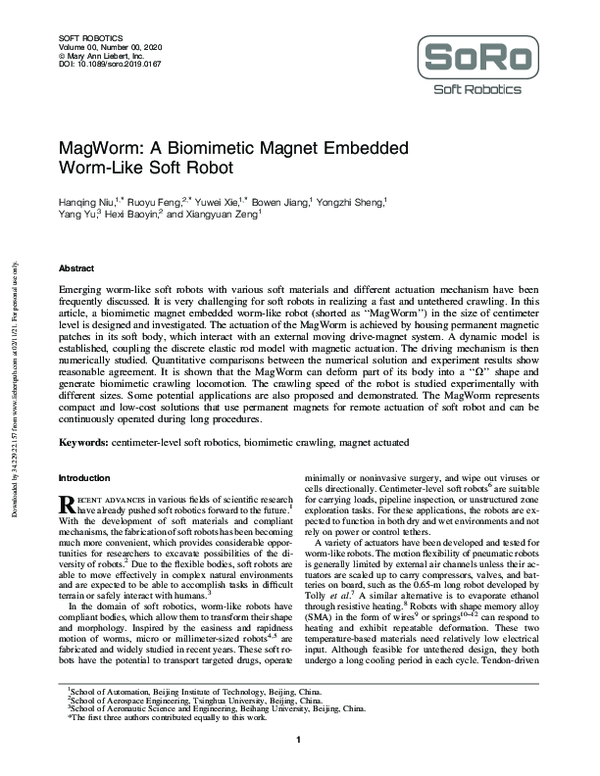 (PDF) MagWorm: A Biomimetic Magnet Embedded Worm-Like Soft Robot