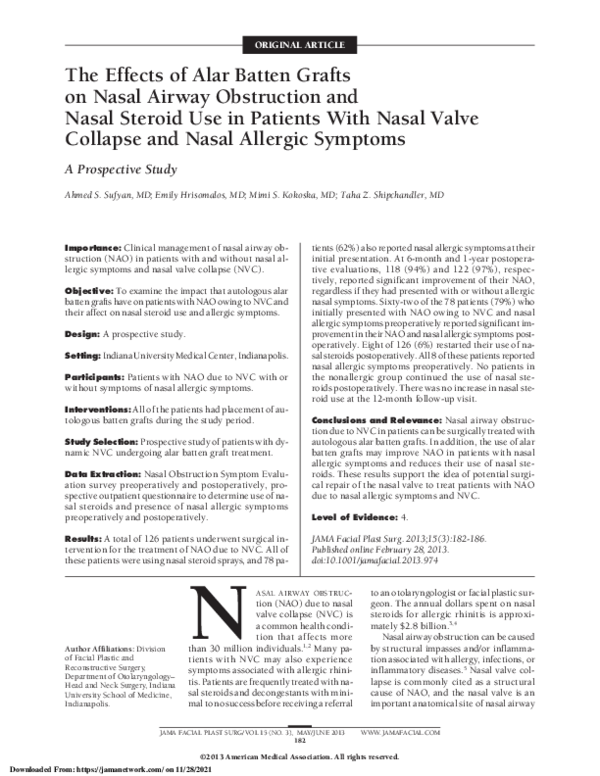 (PDF) The Effects of Alar Batten Grafts on Nasal Airway Obstruction and ...