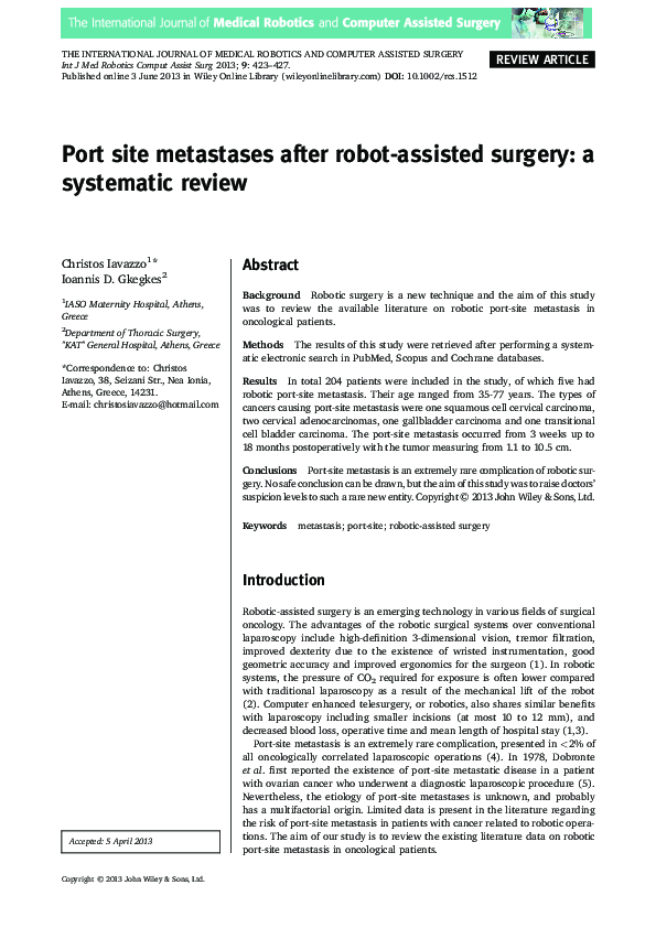 (PDF) Port site metastases after robot-assisted surgery: a systematic ...