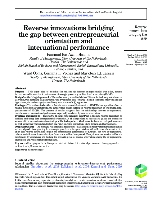 (PDF) Reverse innovations bridging the gap between entrepreneurial orientation and international ...