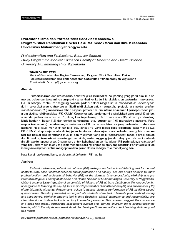 (PDF) Profesionalisme dan Professional Behavior Mahasiswa Program Studi ...