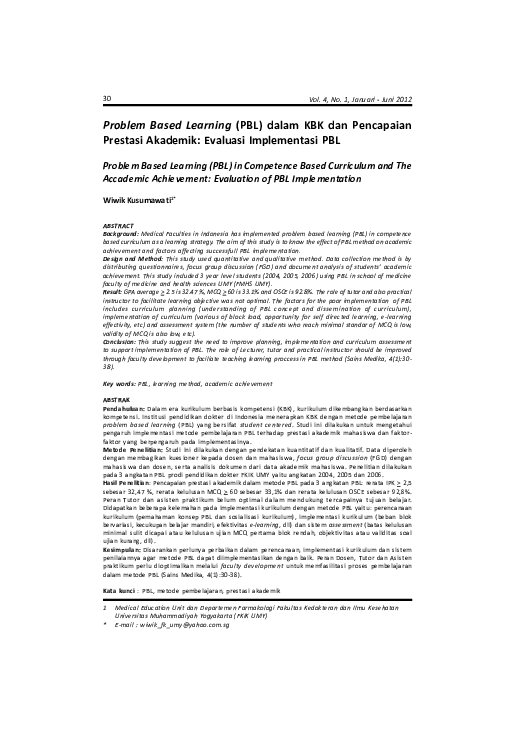 (PDF) Problem Based Learning (PBL) in Competence Based Curriculum and The Accademic Achievement ...