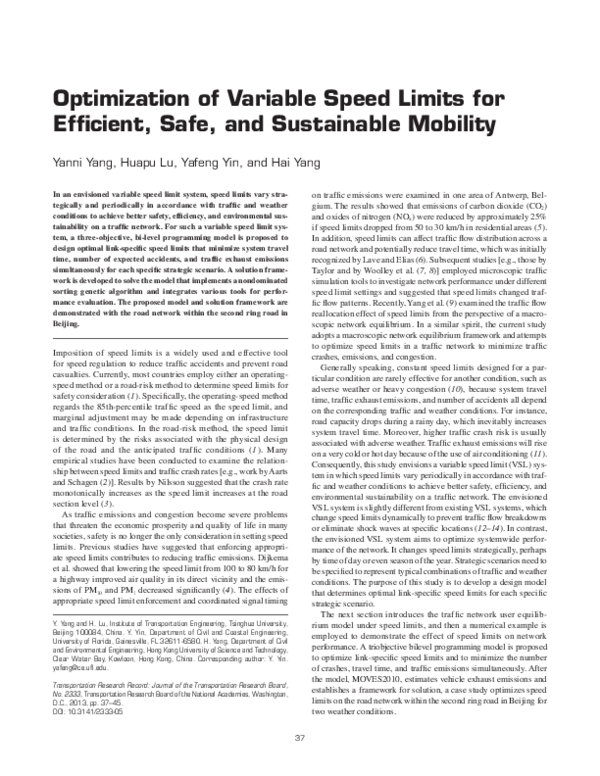 (PDF) Optimization of Variable Speed Limits for Efficient, Safe, and Sustainable Mobility