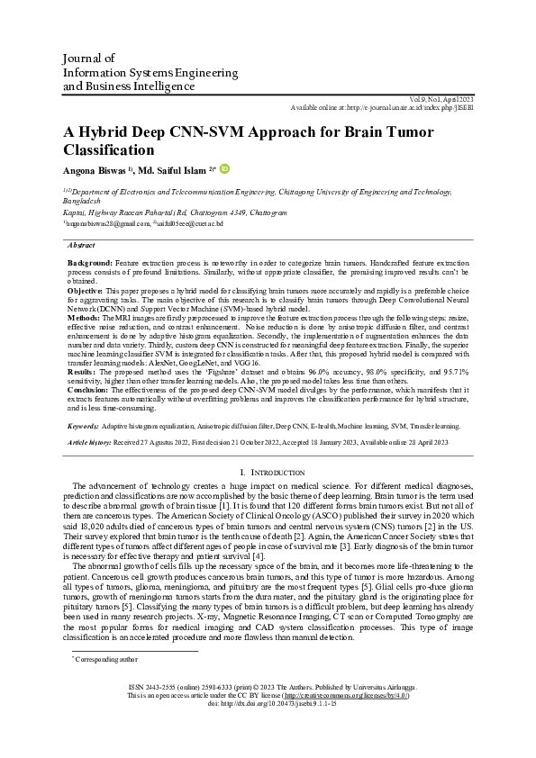 A Hybrid Deep Cnn Svm Approach For Brain Tumor Classification