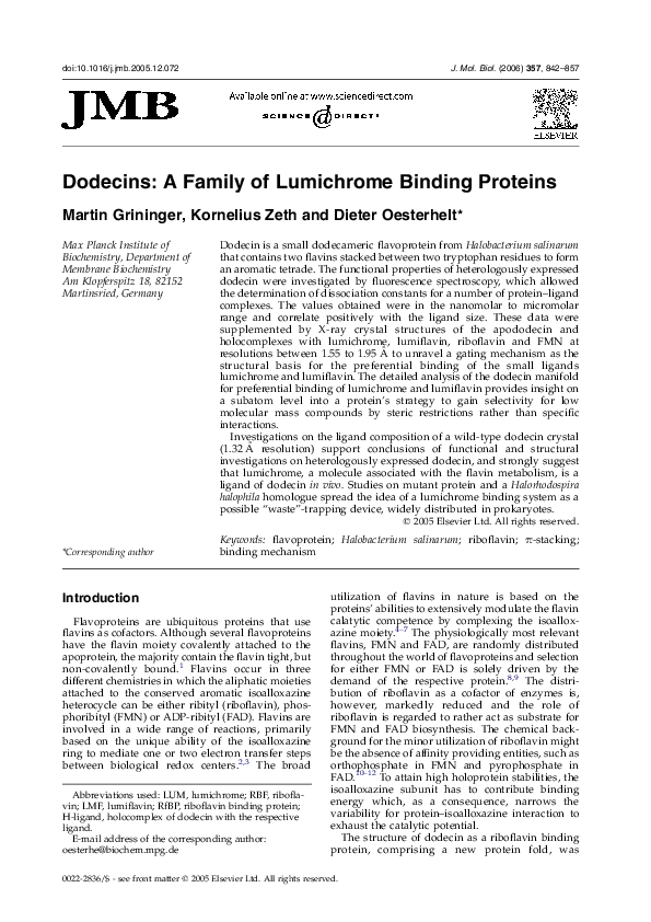 (PDF) Dodecins: A Family of Lumichrome Binding Proteins | Kornelius ...
