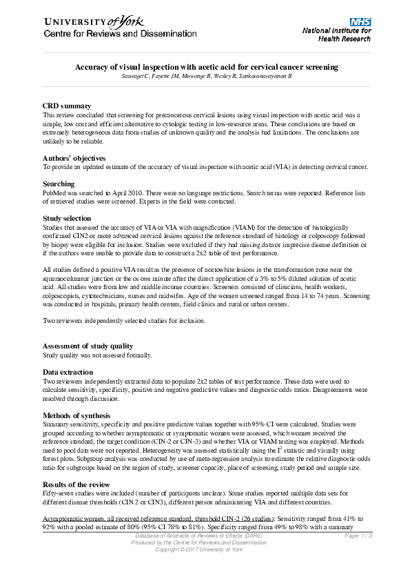 (PDF) Accuracy of visual inspection with acetic acid for cervical ...