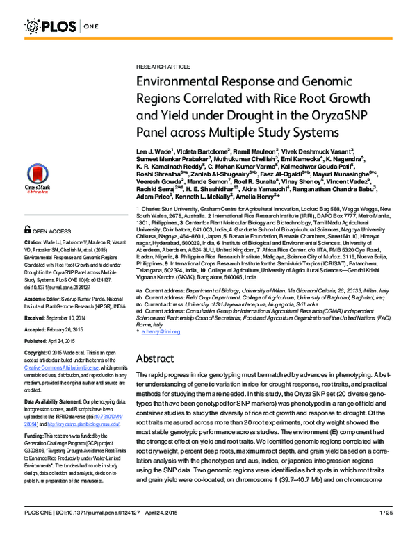 (PDF) Environmental Response and Genomic Regions Correlated with Rice Root Growth and Yield ...