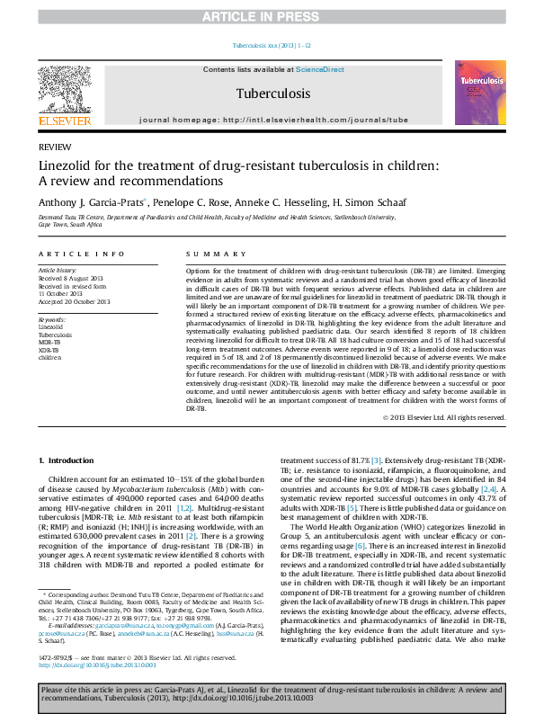 (PDF) Linezolid for the treatment of drug-resistant tuberculosis in ...