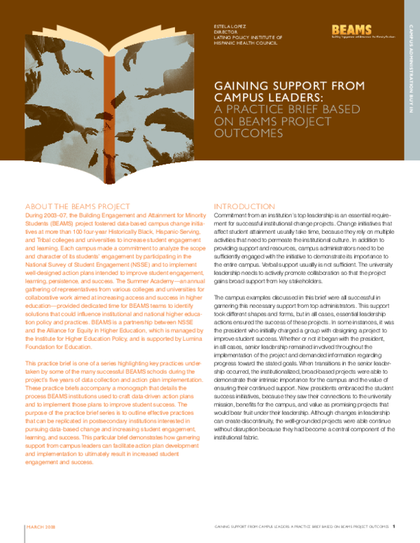 (PDF) Gaining Support from Campus Leaders: A Practice Brief Based on ...