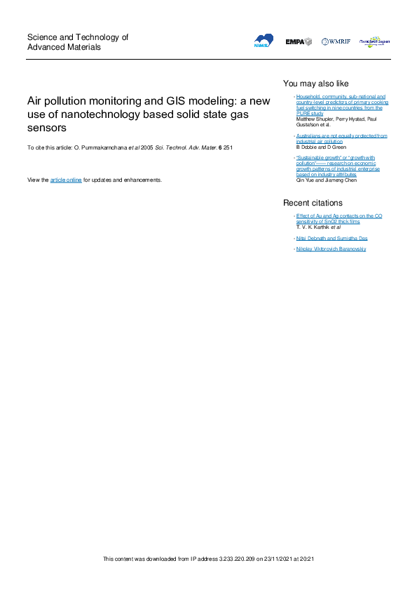 (PDF) Air pollution monitoring and GIS modeling: a new use of nanotechnology based solid state ...