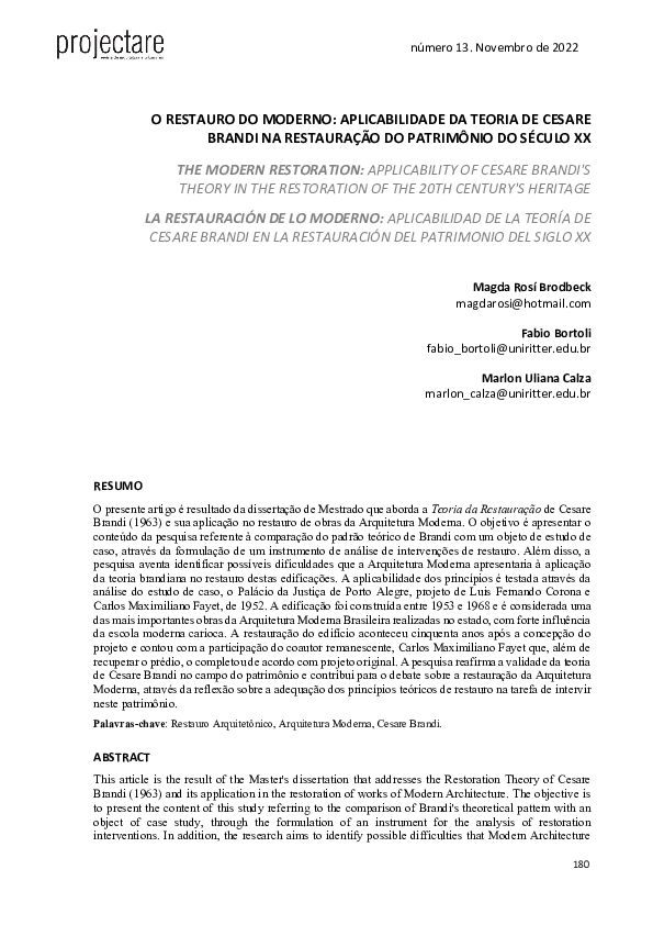 (PDF) O Restauro Do Moderno: Aplicabilidade Da Teoria De Cesare Brandi ...