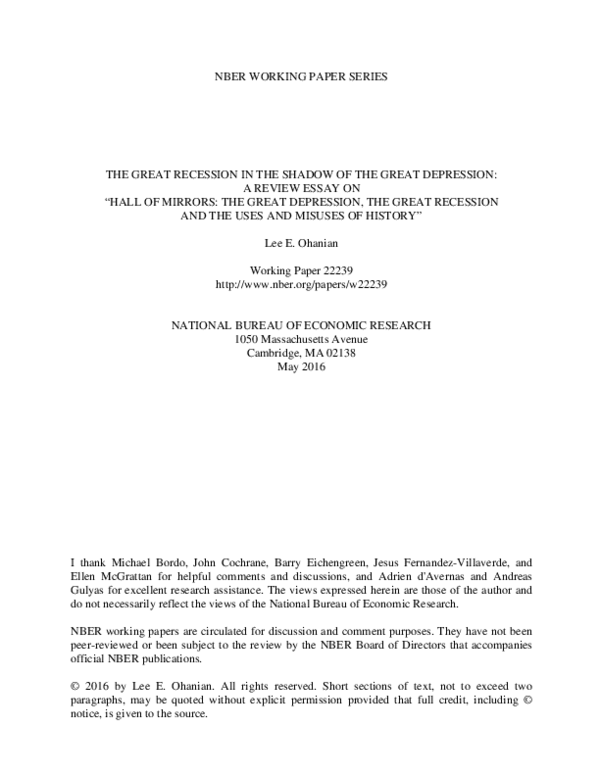 (PDF) The Great Recession in the Shadow of the Great Depression: A ...