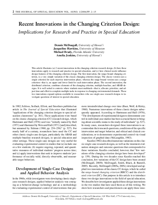 (PDF) Recent Innovations in the Changing Criterion Design