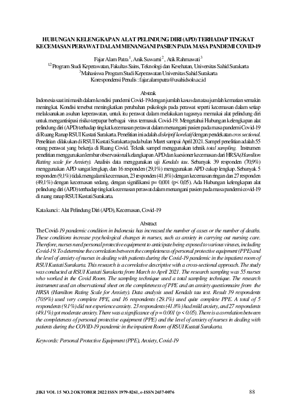(PDF) Hubungan Kelengkapan Alat Pelindung Diri (Apd) Terhadap Tingkat ...