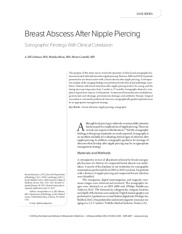 (PDF) Breast Abscess After Nipple Piercing | Maria Castaldi - Academia.edu