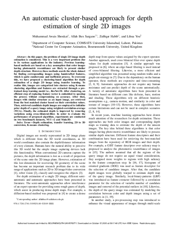 Pdf An Automatic Cluster Based Approach For Depth Estimation Of