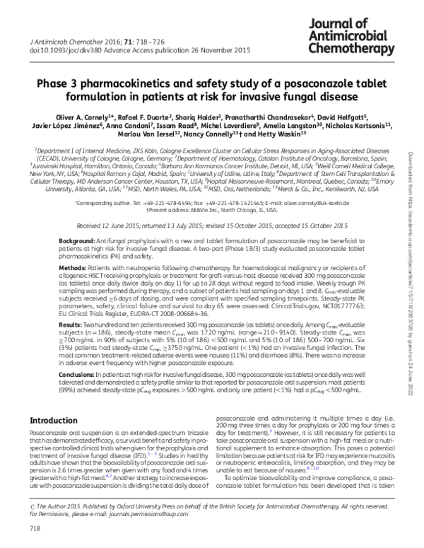 (PDF) Phase 3 pharmacokinetics and safety study of a posaconazole ...