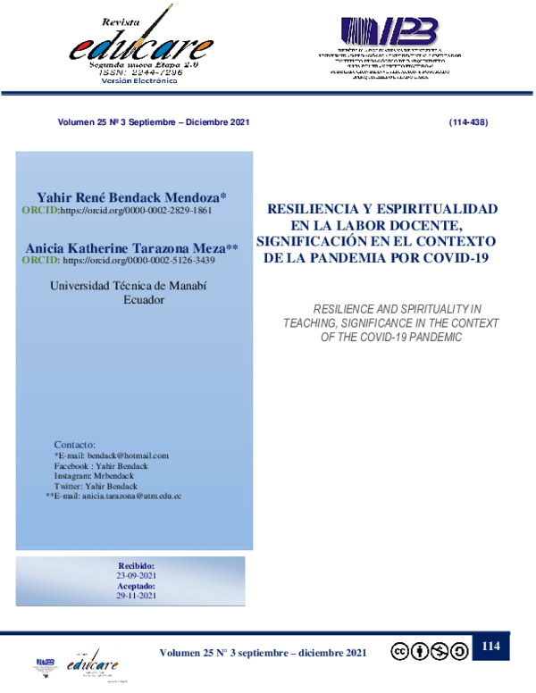 (PDF) Resiliencia y espiritualidad en la labor docente, significación en el contexto de la ...