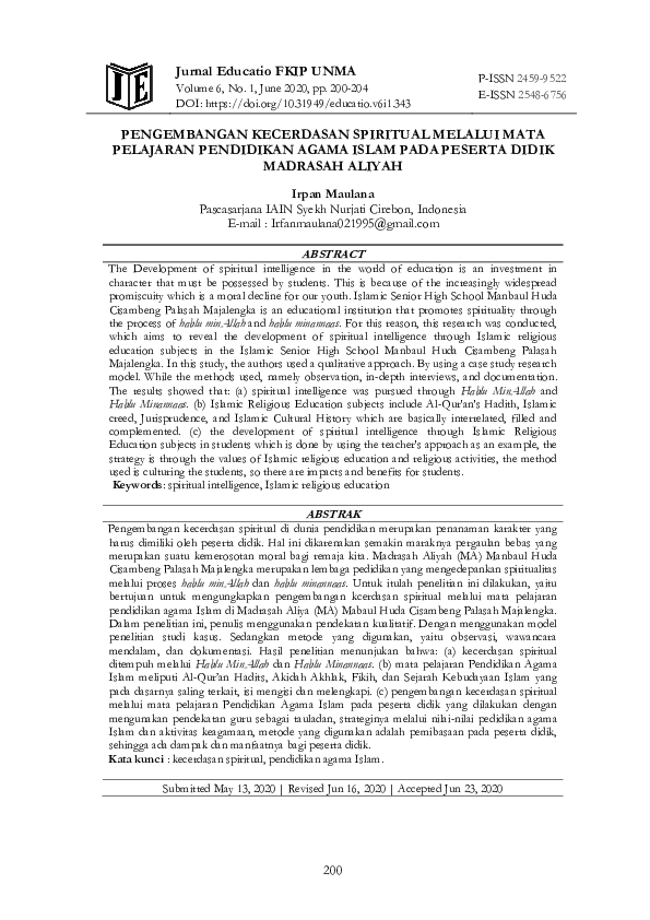 (PDF) Pengembangan Kecerdasan Spiritual Melalui Mata Pelajaran Pendidikan Agama Islam Pada ...
