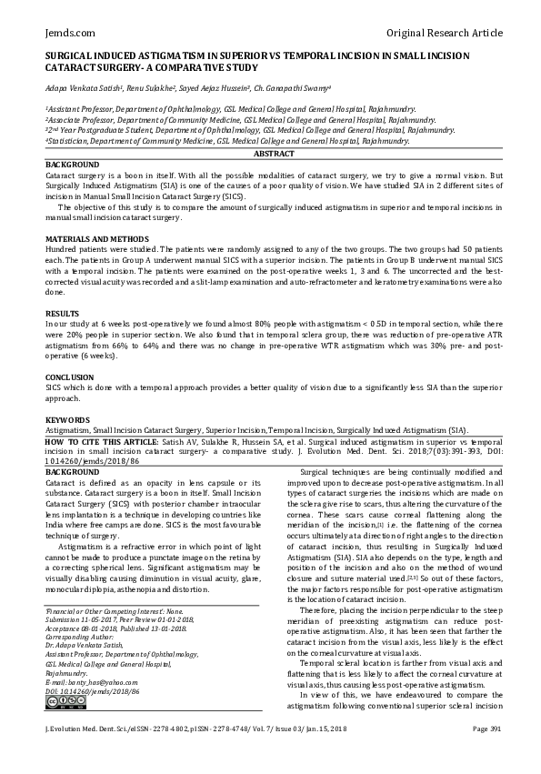 (PDF) Surgical Induced Astigmatism in Superior vs Temporal Incision in ...