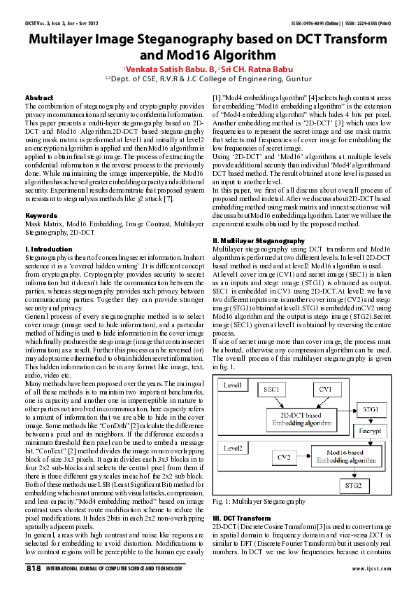 (PDF) Multilayer Image Steganography based on DCT Transform and Mod16 Algorithm