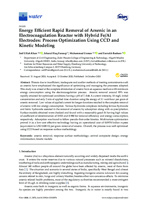 (PDF) Energy Efficient Rapid Removal of Arsenic in an ...