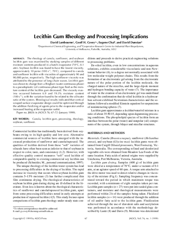 (PDF) Lecithin gum rheology and processing implications